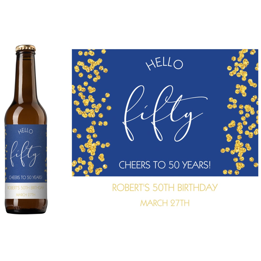 Hello Fifty Personalized Beer Label | 50th Birthday Beer Label | Custom ...