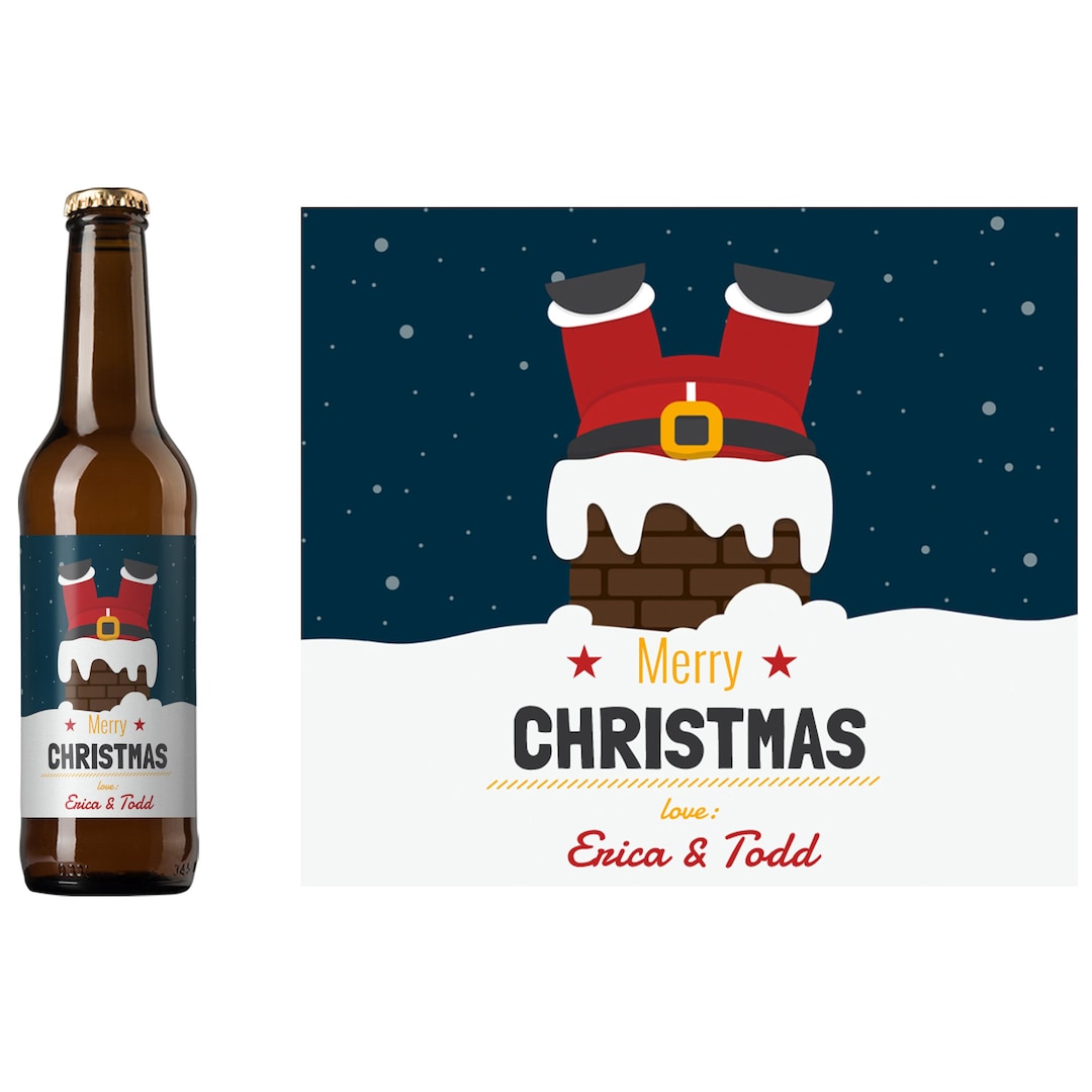 Down the Chimney Santa Christmas Beer Label | Custom Beer Label ...
