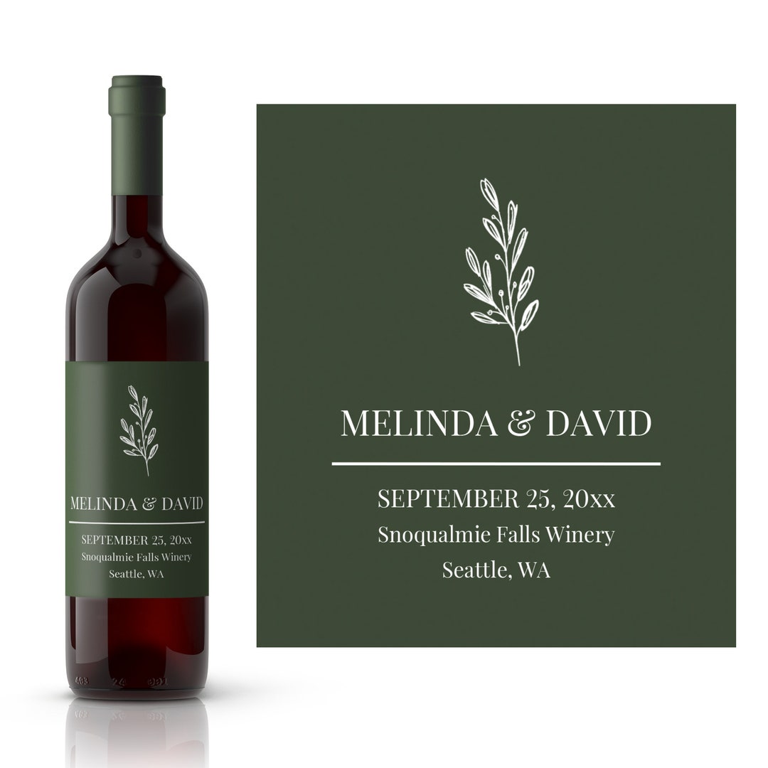Simple Botanical Wedding Wine Label | Custom Welcome Wine Label | Toast ...