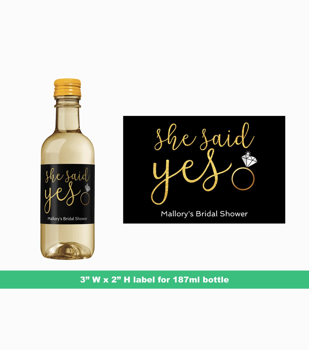 She Said Yes Personalized Mini Wine Labels | Custom Bridal Shower Favor ...