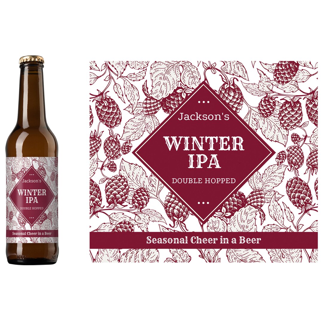 Holiday Hops Christmas Beer Label Personalized Holiday Beer Label ...