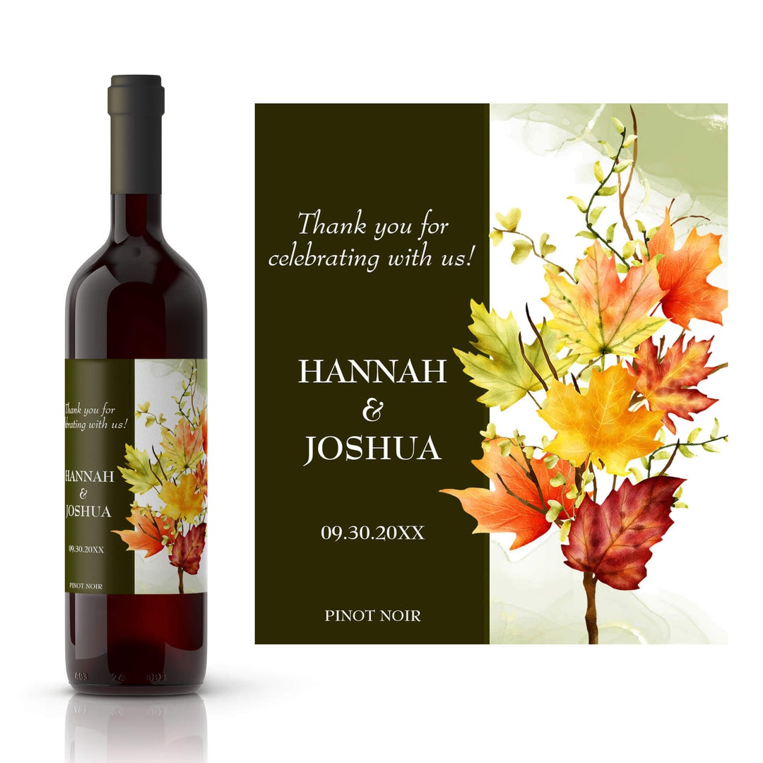 Maple Leaves Wedding Wine Label | Custom Wedding Wine Gift | Wedding ...