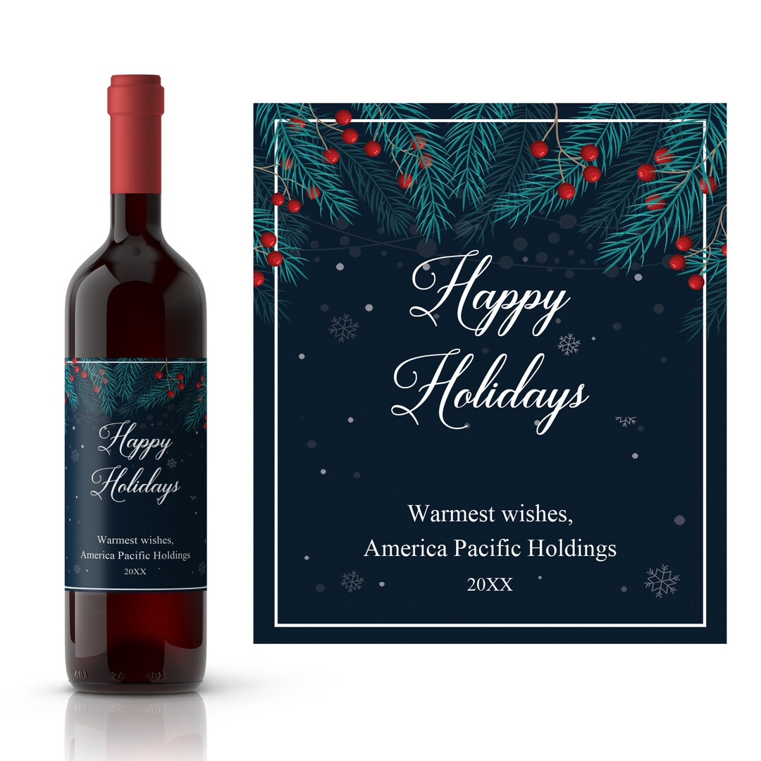 Holiday Greenery Custom Wine Label | Corporate Gift Christmas Wine ...