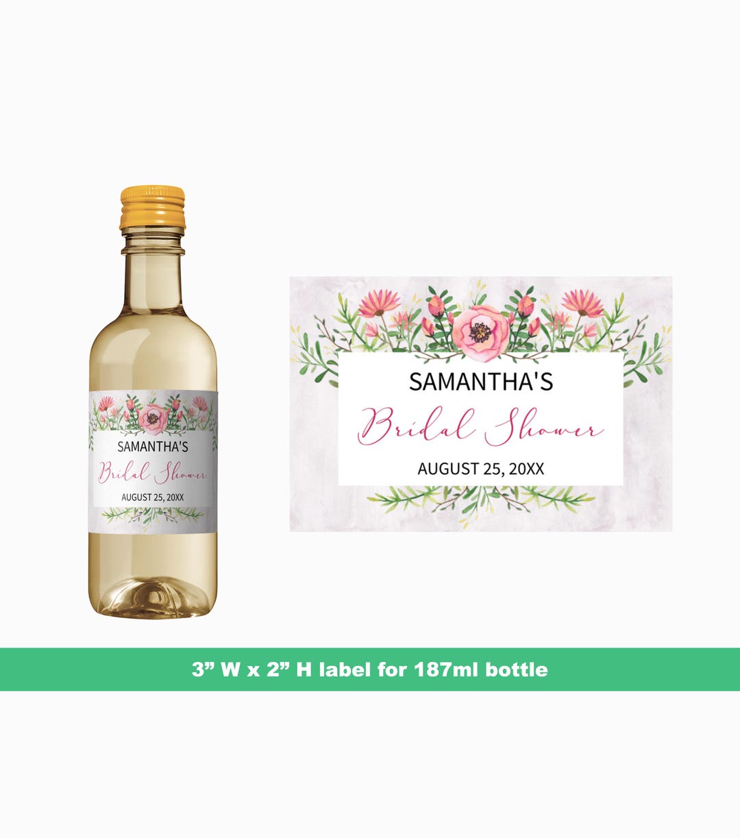Watercolor Garden Flowers Mini Wine Labels | Bridal Shower Mini Bottle ...