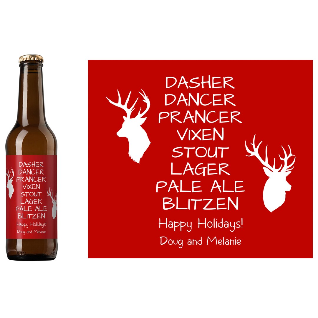 Santa's Reindeer Beer Holiday Label | Funny Christmas Custom Beer Label ...