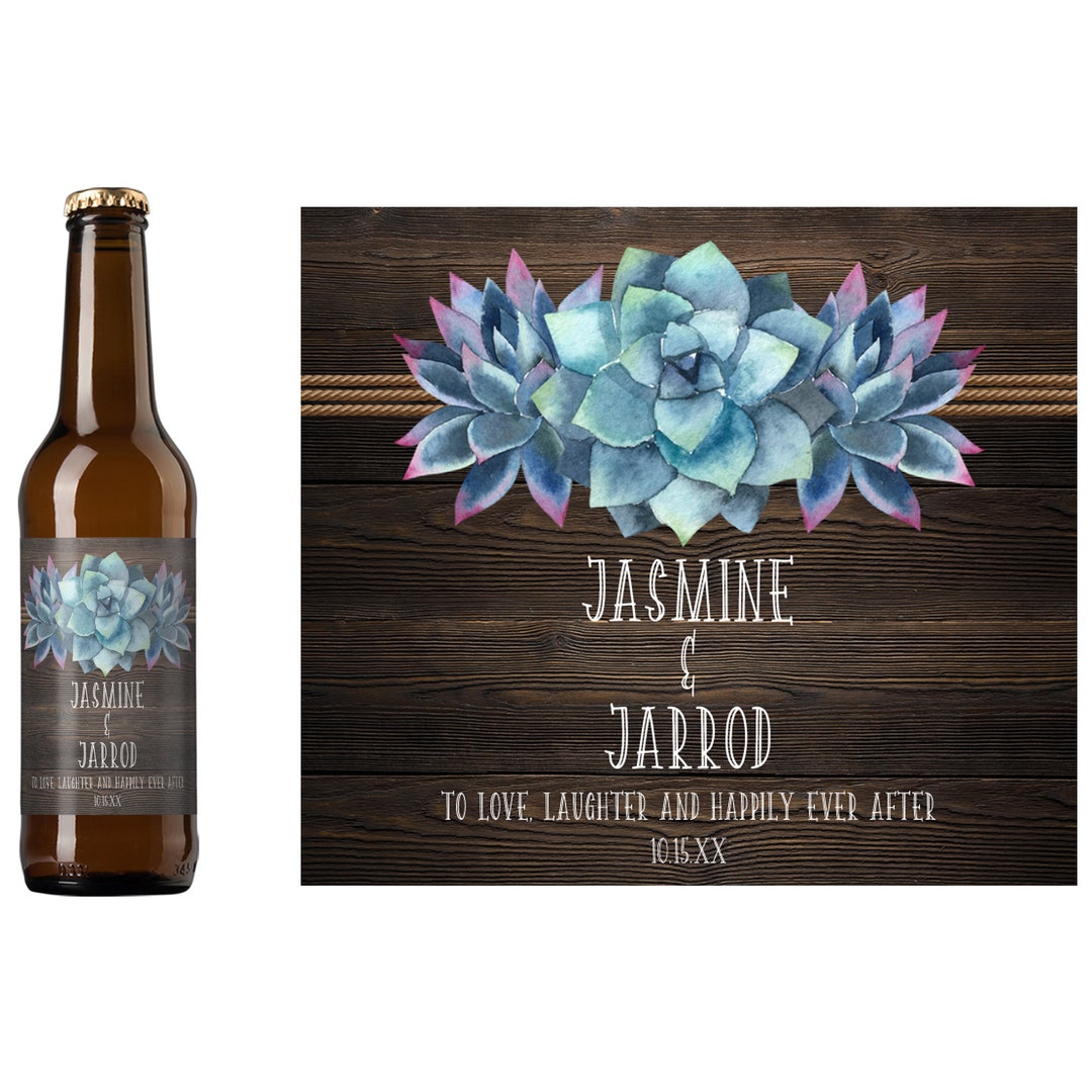 Rustic Succulent Wedding Beer Label | Personalized Wedding Favor Beer ...