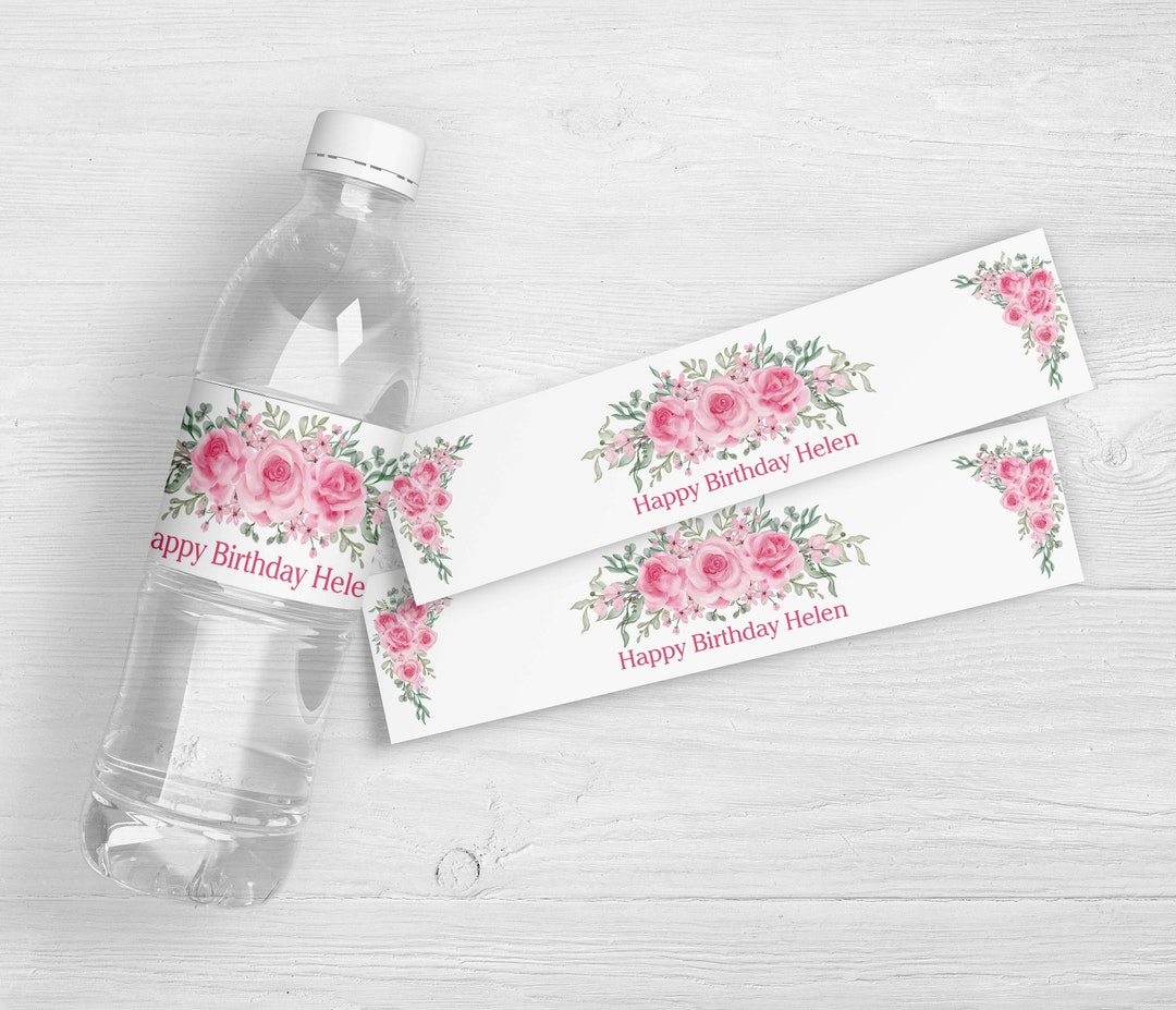 Pink Rose Bouquet Water Bottle Labels | Pink Floral Party Favor Designs ...