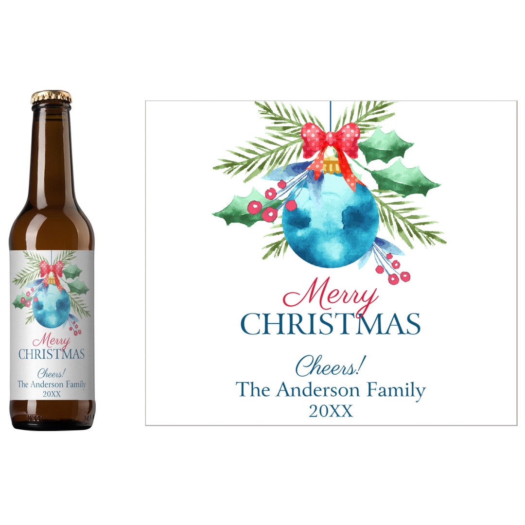 Watercolor Ornament Holiday Beer Label | Holiday Open House Beer Label ...