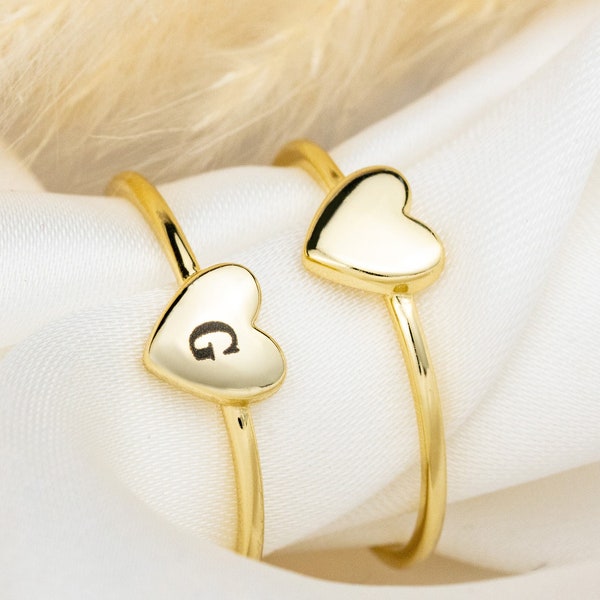 Initial Heart Ring - Etsy