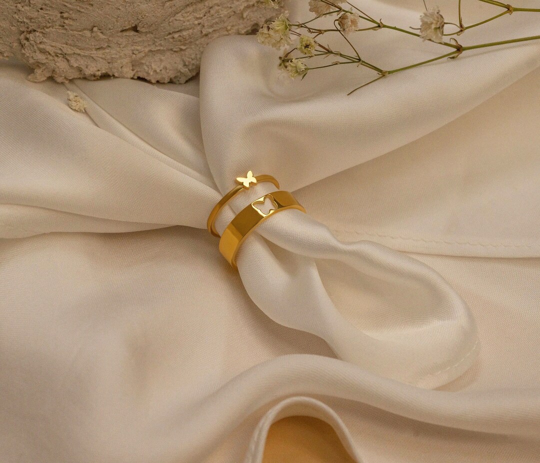 Vintage Butterfly Couple Rings, Matching Butterfly Rings for Women Men ...