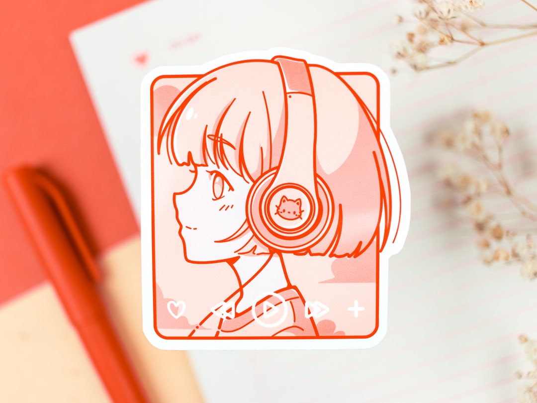 Shizuka Na Sekai: Anime Headphones Girl Sticker - Etsy