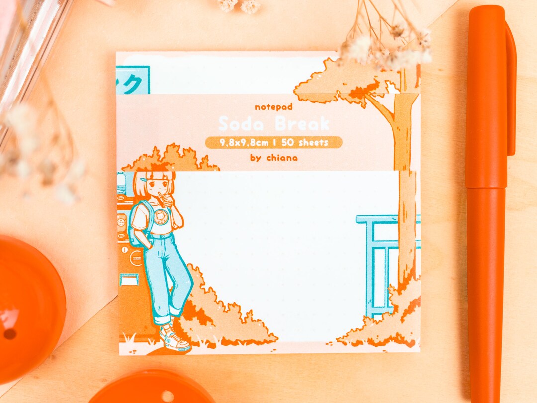 Soda Break: Cute Anime Girl Notepad - Etsy