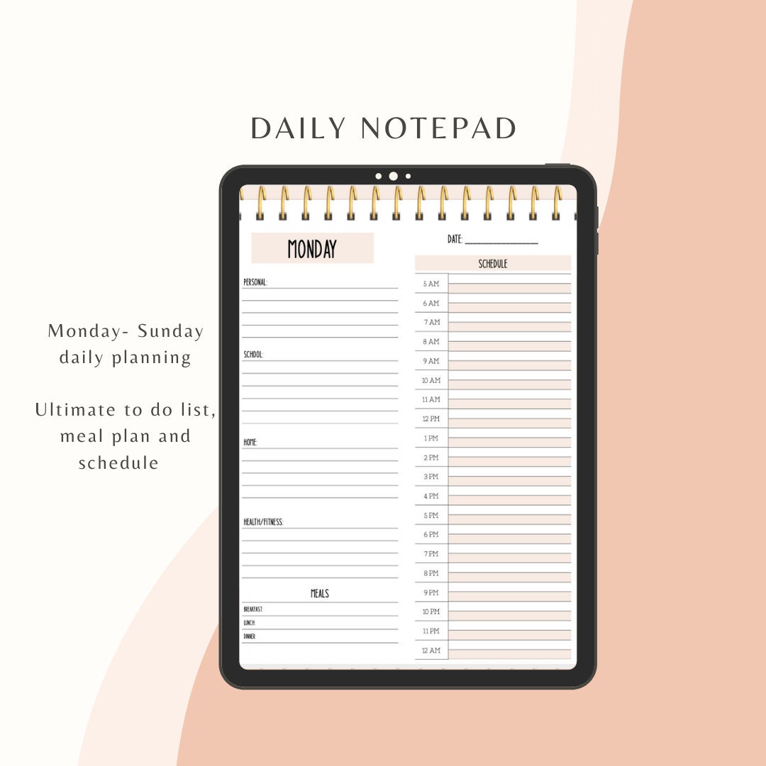 Daily Digital Notepad Printable Daily Planner Pdf File Goodnotes ...