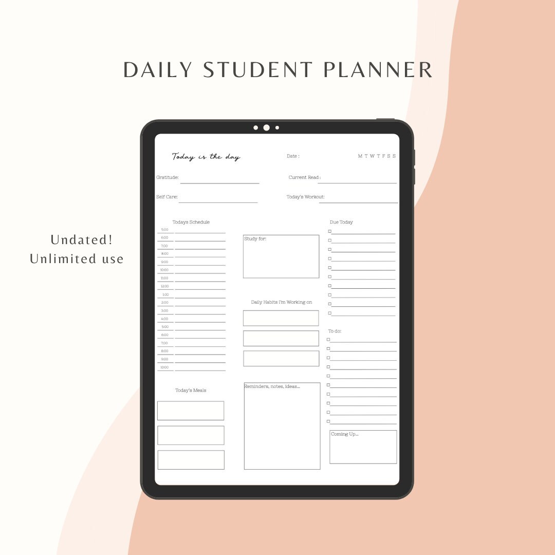 Student Undated Daily Planner Template, College , Due Today , Goodnotes ...