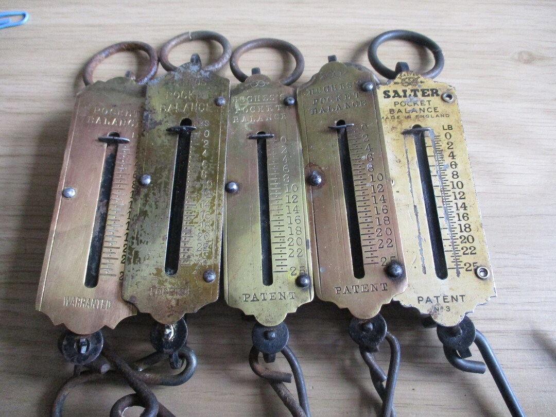 Five Vintage Mid Century Small Brass and Steel Hand Spring Balances ...