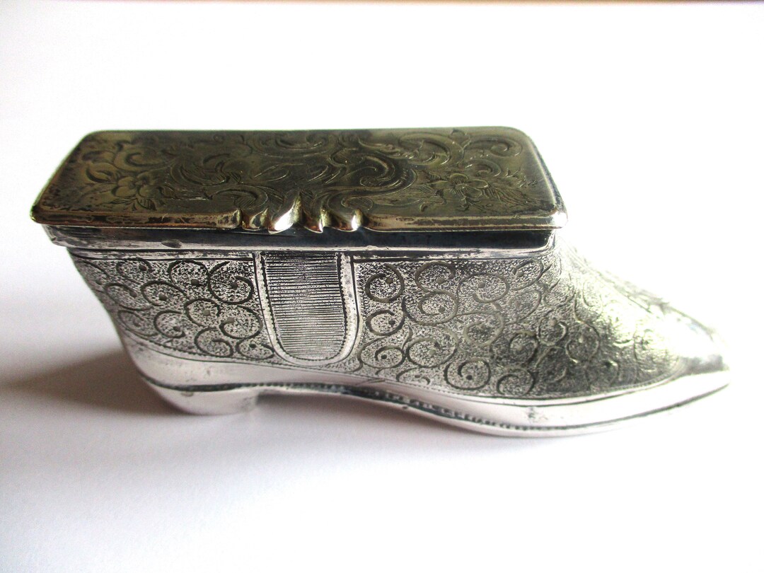 An Antique Plated Shoe Snuff Box With Lovely Engravings - Etsy UK