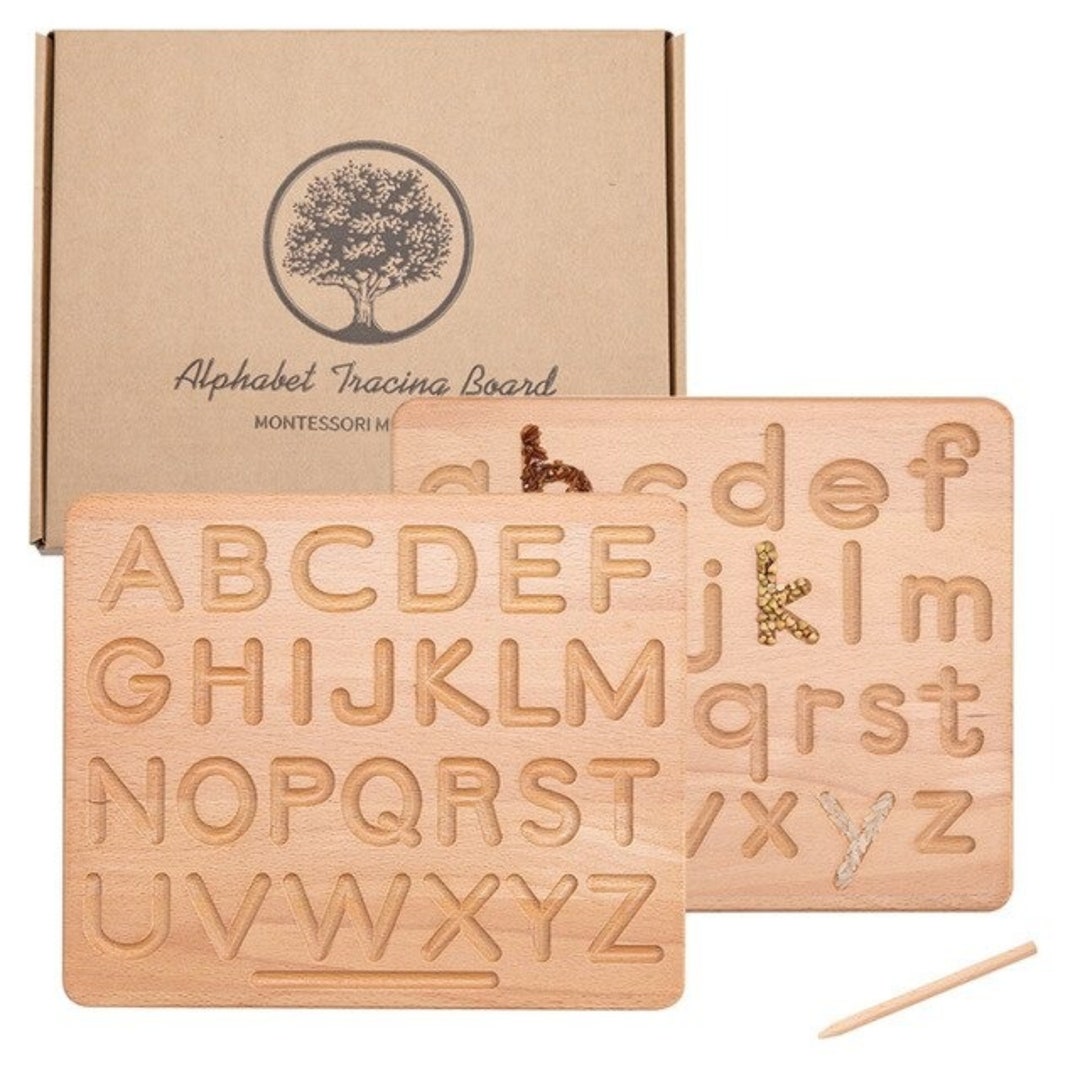 Double-sided Wooden Montessori Alphabet Number Tracing Board Writing ...