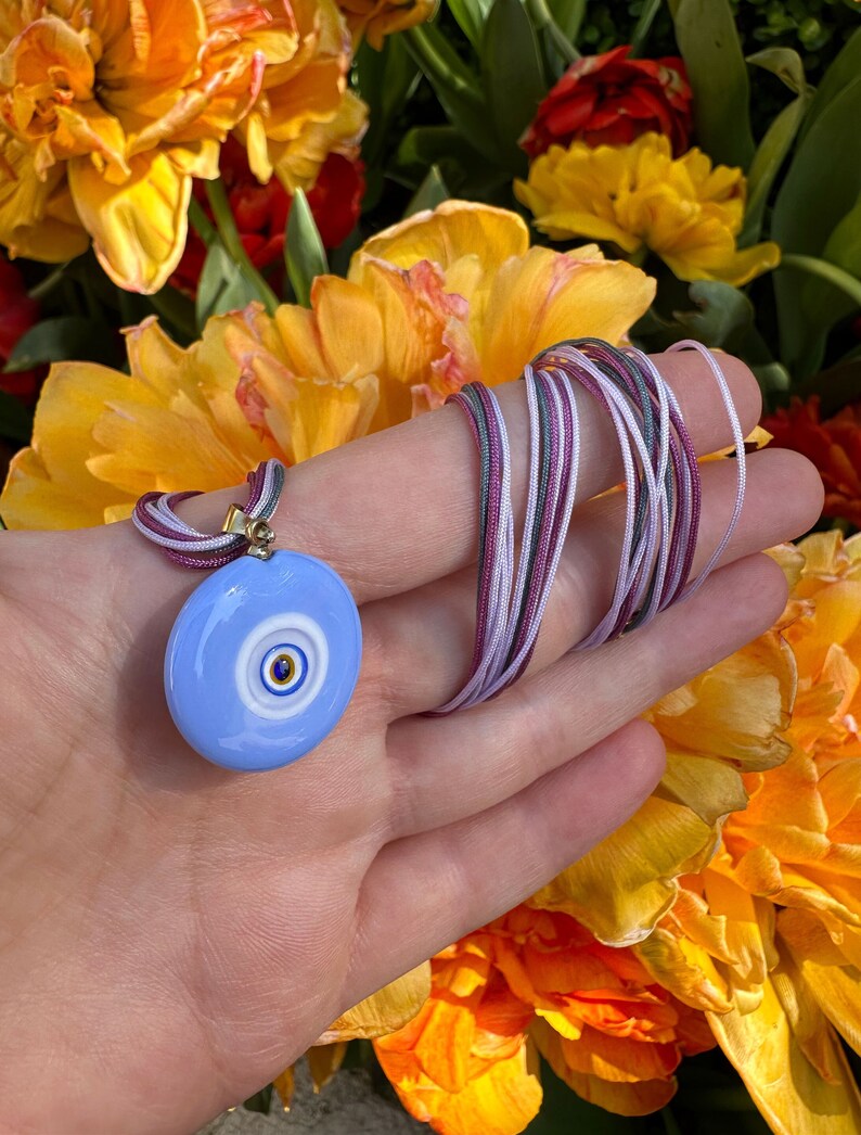 Tranquil Aura, Lilac Evil Eye Pendant Necklace With Paracord Bohemian Chic Wearable Art for ...