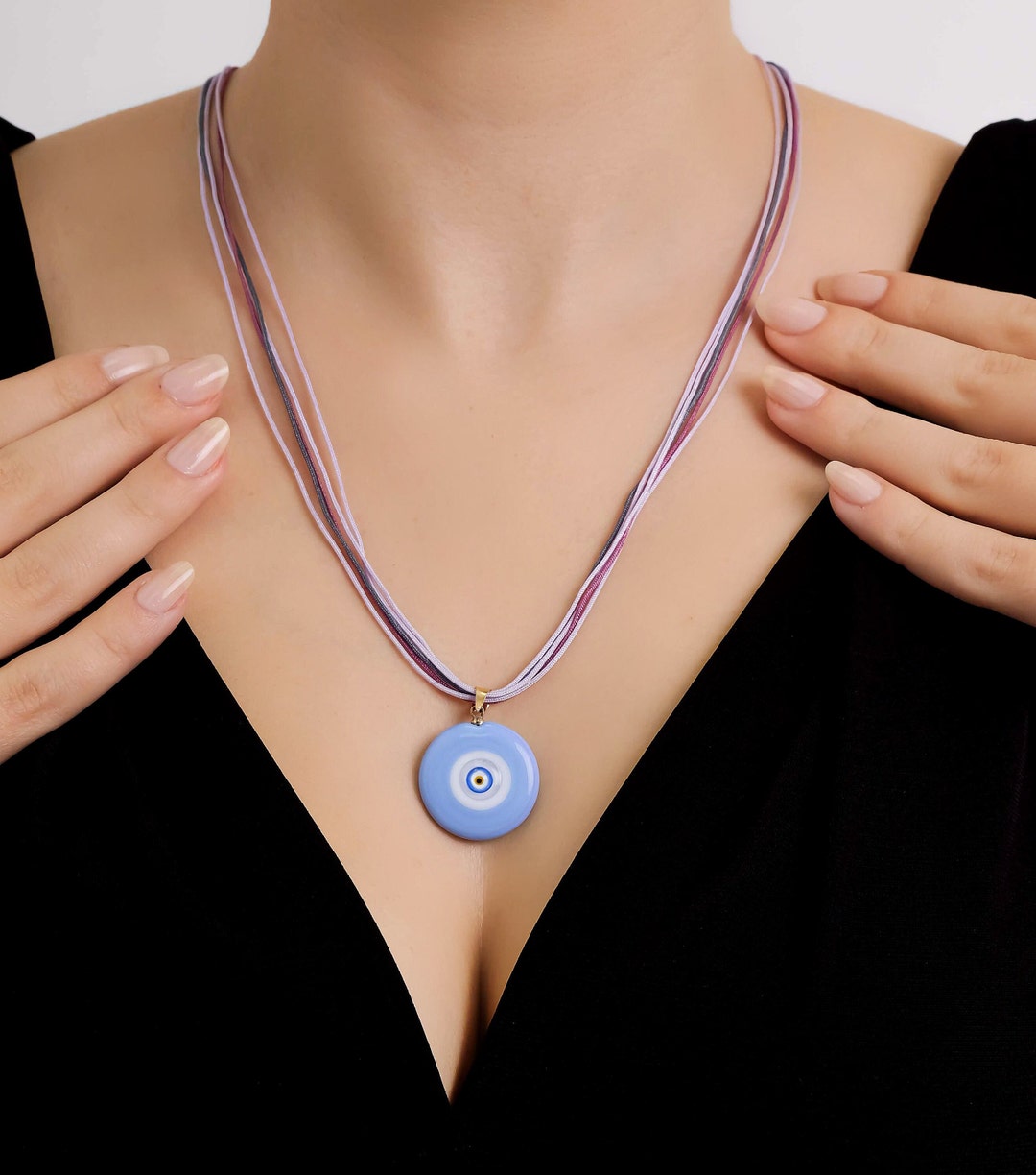 Tranquil Aura, Lilac Evil Eye Pendant Necklace With Paracord - Bohemian Chic Wearable Art for ...