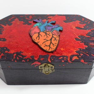 Wood Burned Box With Purple Stain, Foiled Blood Splatter, Painted Heart ...