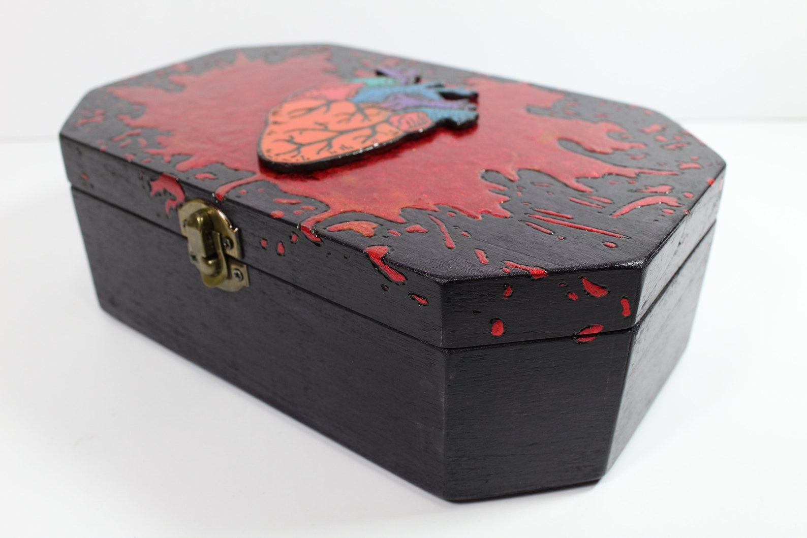Wood Burned Box With Purple Stain, Foiled Blood Splatter, Painted Heart ...
