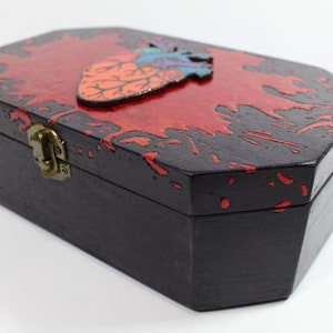 Wood Burned Box With Purple Stain, Foiled Blood Splatter, Painted Heart ...