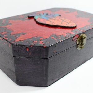 Wood Burned Box With Purple Stain, Foiled Blood Splatter, Painted Heart ...