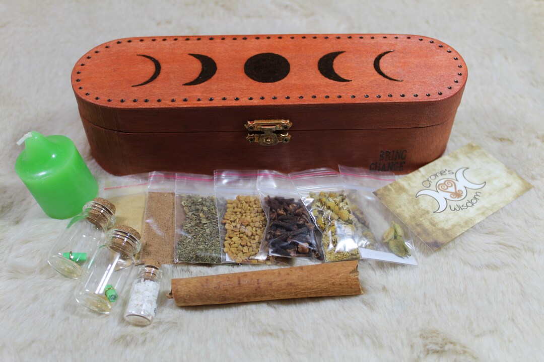 Prosperity Kit With Hand Burned Box With Moon Phases Design - Etsy Canada