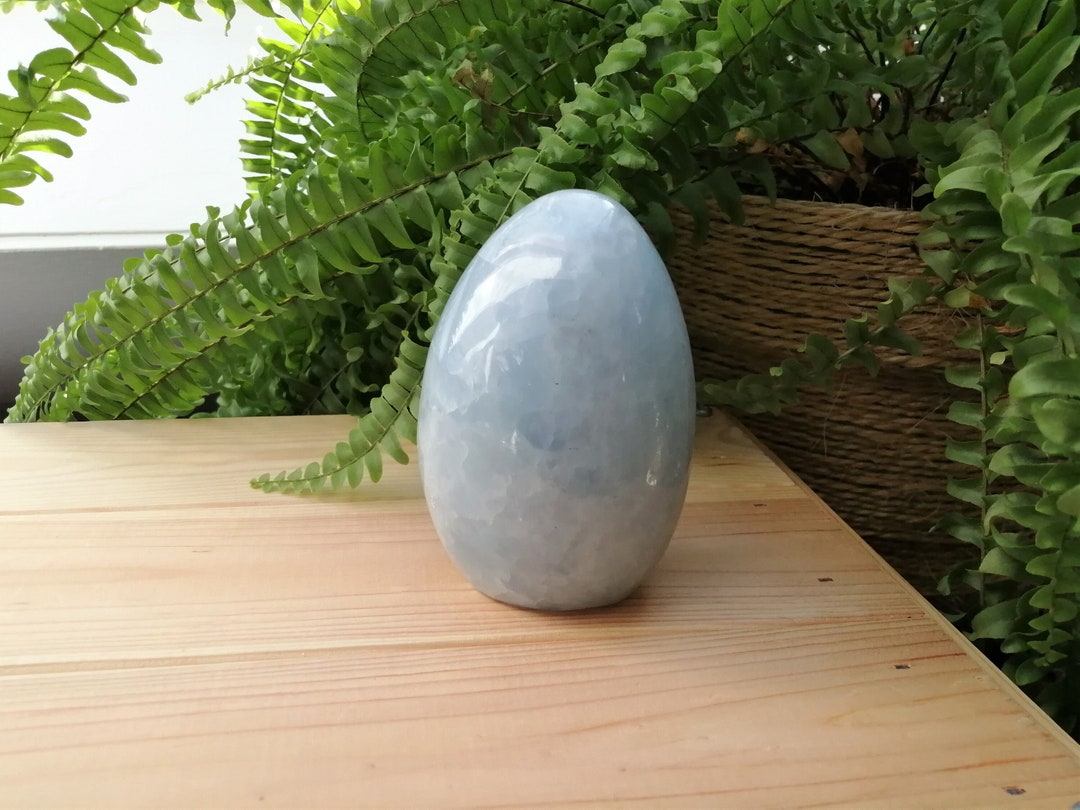 Blue Calcite Crystal Freeform Sculpture, Carved Natural Stone, Home ...