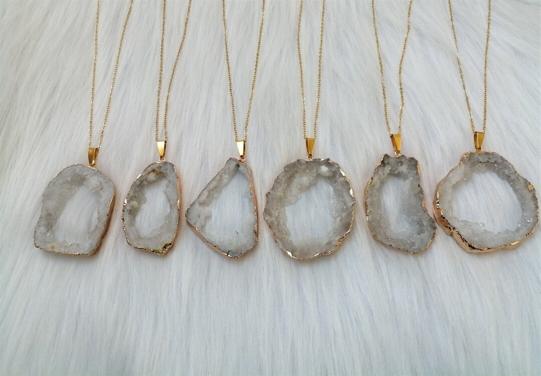 Geode Slice Crystal Necklace With Druzy Natural Stone / White Geode ...