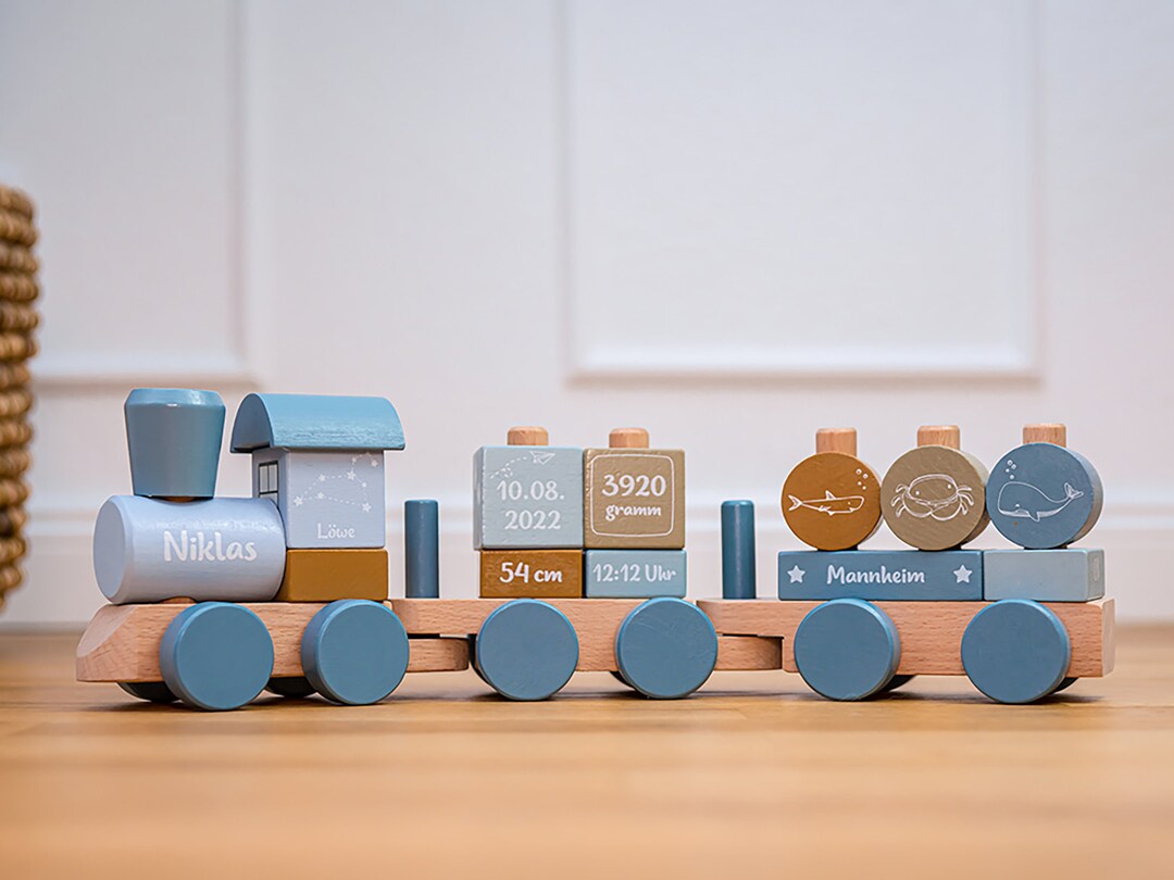 Zodiac Sign & Place of Birth Wooden Railway Train Blue - Etsy