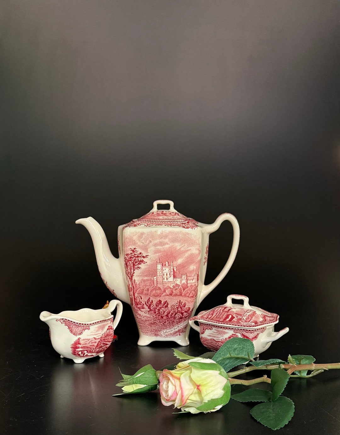 Set Jug Milk Sugar Johnson Brother England Old Britain Castles Pink - Etsy