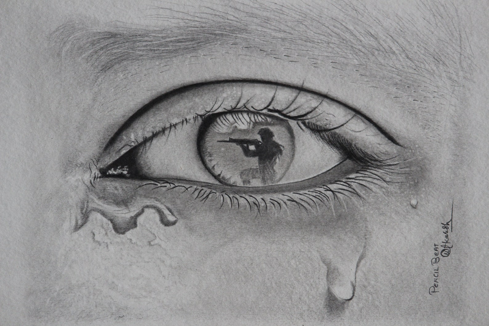 Original Realistic Drawing, Eye Witness of Soldier, Soldier in Eye ...