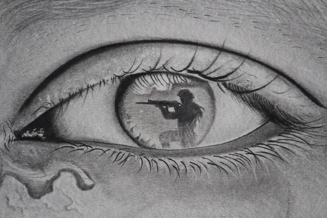 Original Realistic Drawing, Eye Witness of Soldier, Soldier in Eye ...