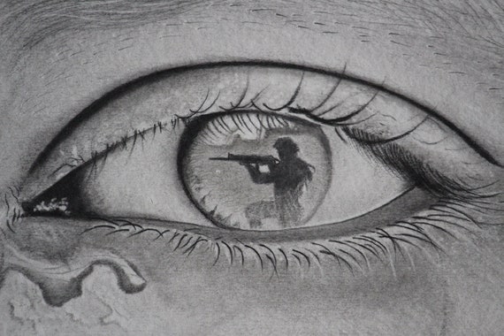 Original Realistic Drawing Eye Witness of Soldier Soldier in | Etsy