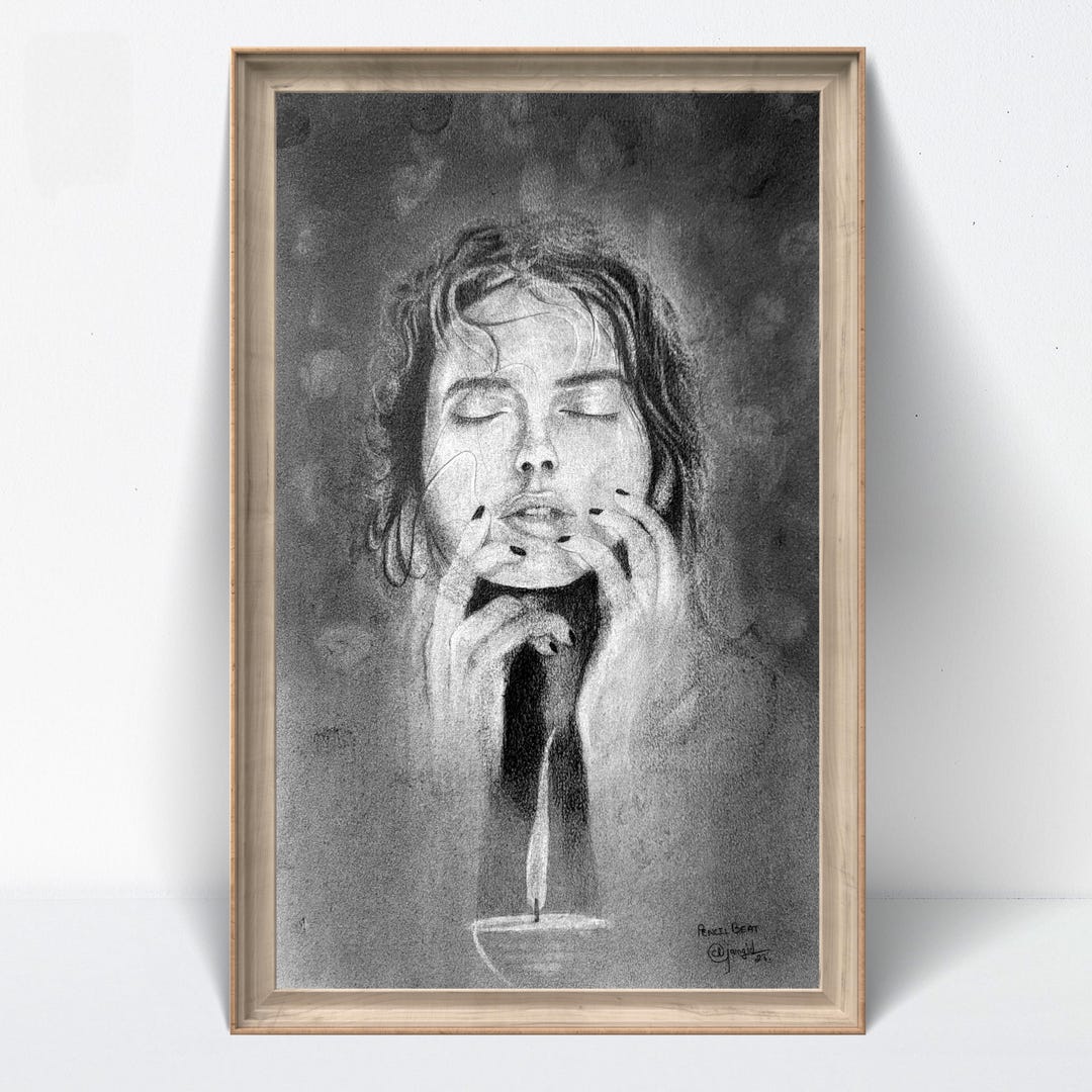 Emotional Woman Pencil Drawing Under Diya Light | Handmade Pencil ...