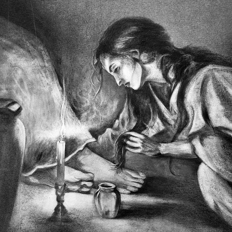 Mary of Bethany Charcoal Drawing – Handmade Original Christian Art ...