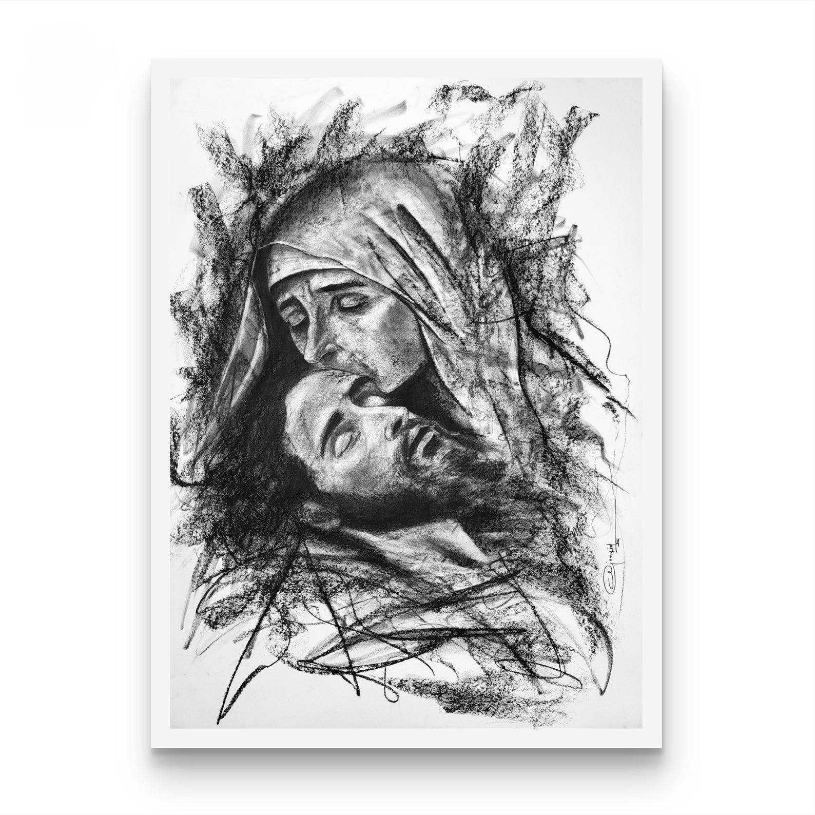 Pieta Charcoal Drawing Original, Mother Mary and Jesus Art, Mothers ...