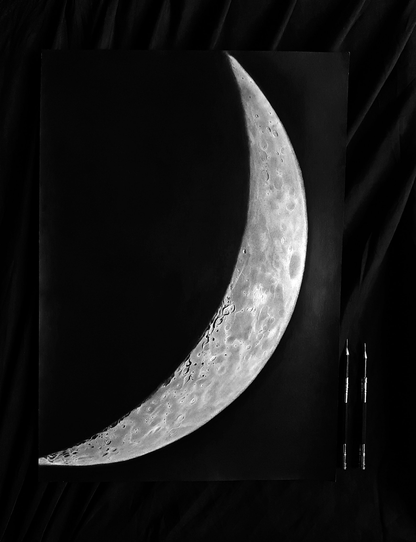 First Quarter Young Moon Moon Drawing Moonscape Artwork Moon Waning ...
