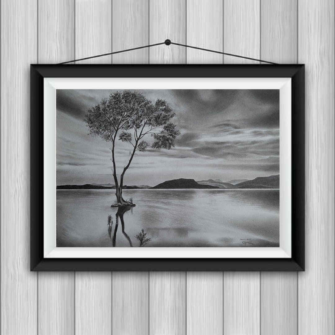 Iconic Lake Tree, Photographic Drawing, Nature Scenery, Peaceful Days ...