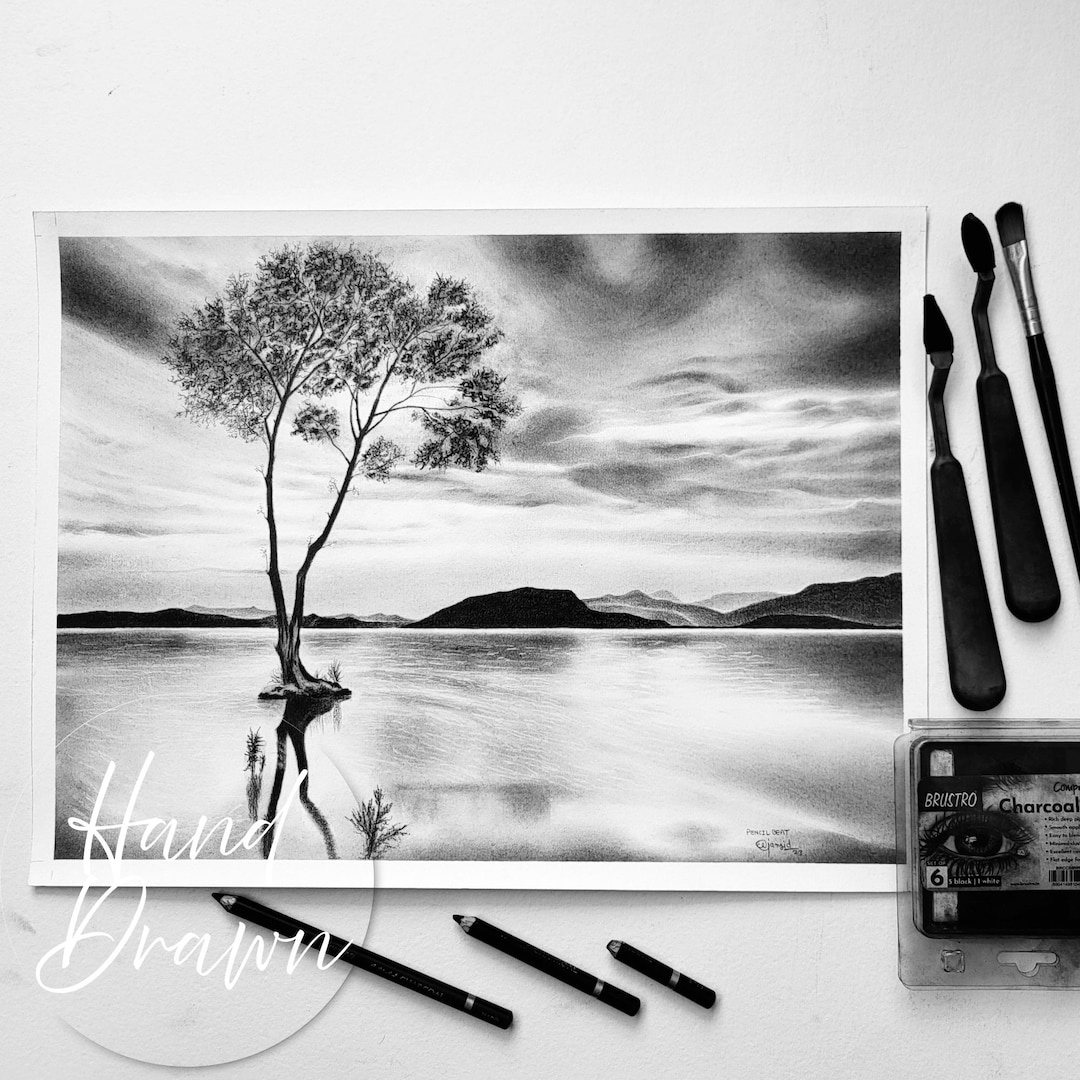 Whispers of Solitude – Original Pencil Landscape Drawing – Peaceful ...