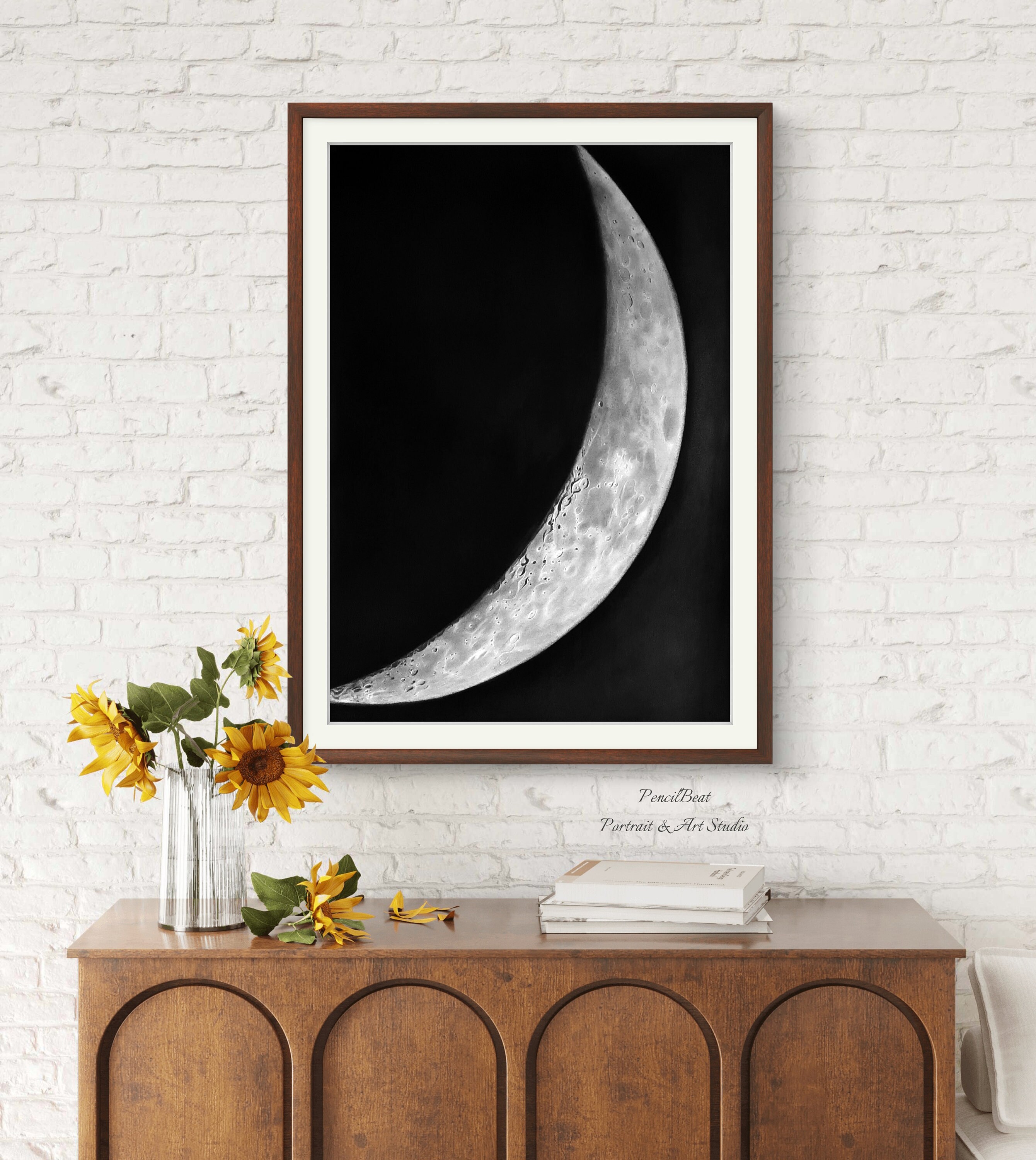 First Quarter Young Moon Moon Drawing Moonscape Artwork Moon Waning ...