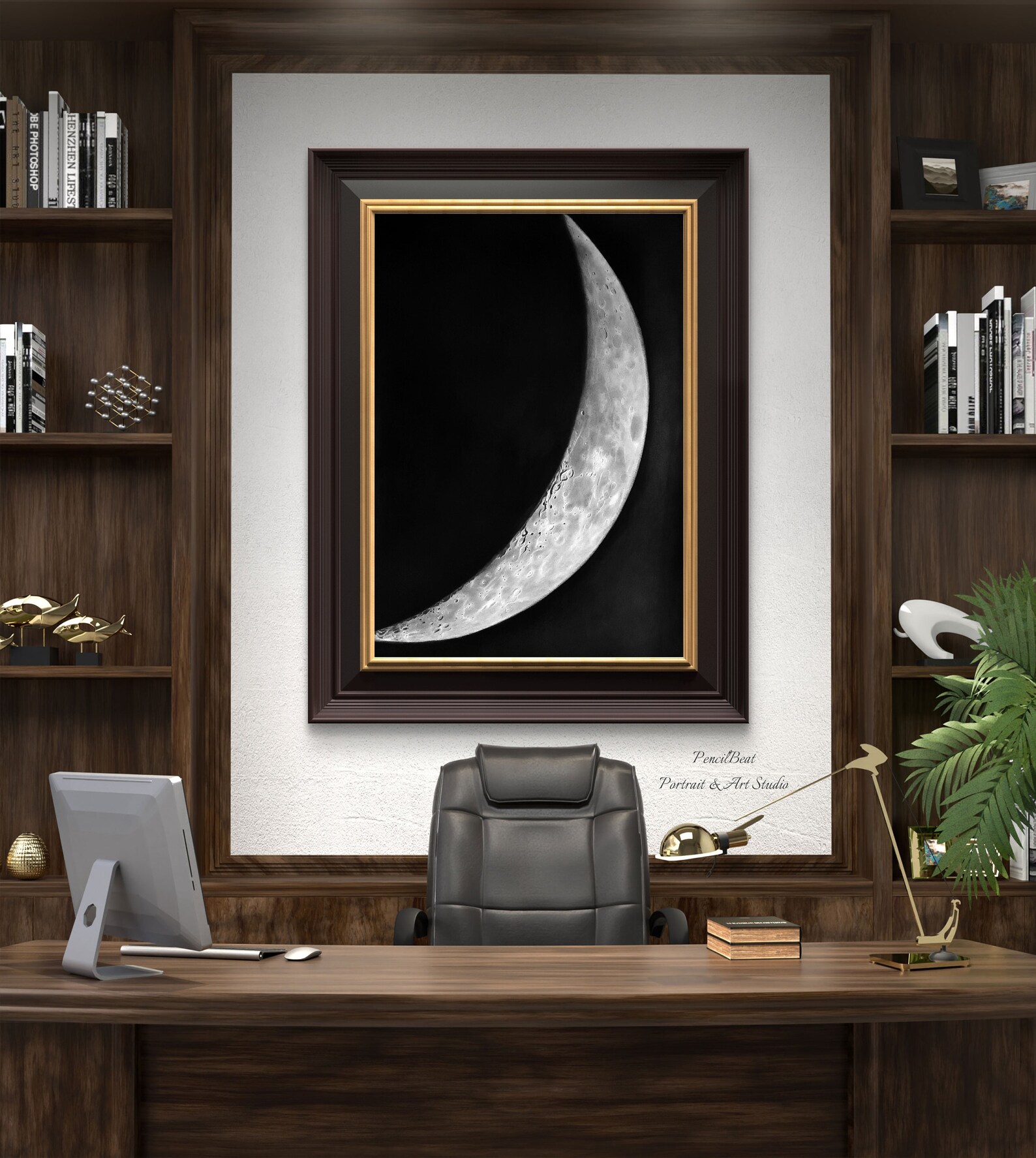 First Quarter Young Moon Moon Drawing Moonscape Artwork Moon Waning ...