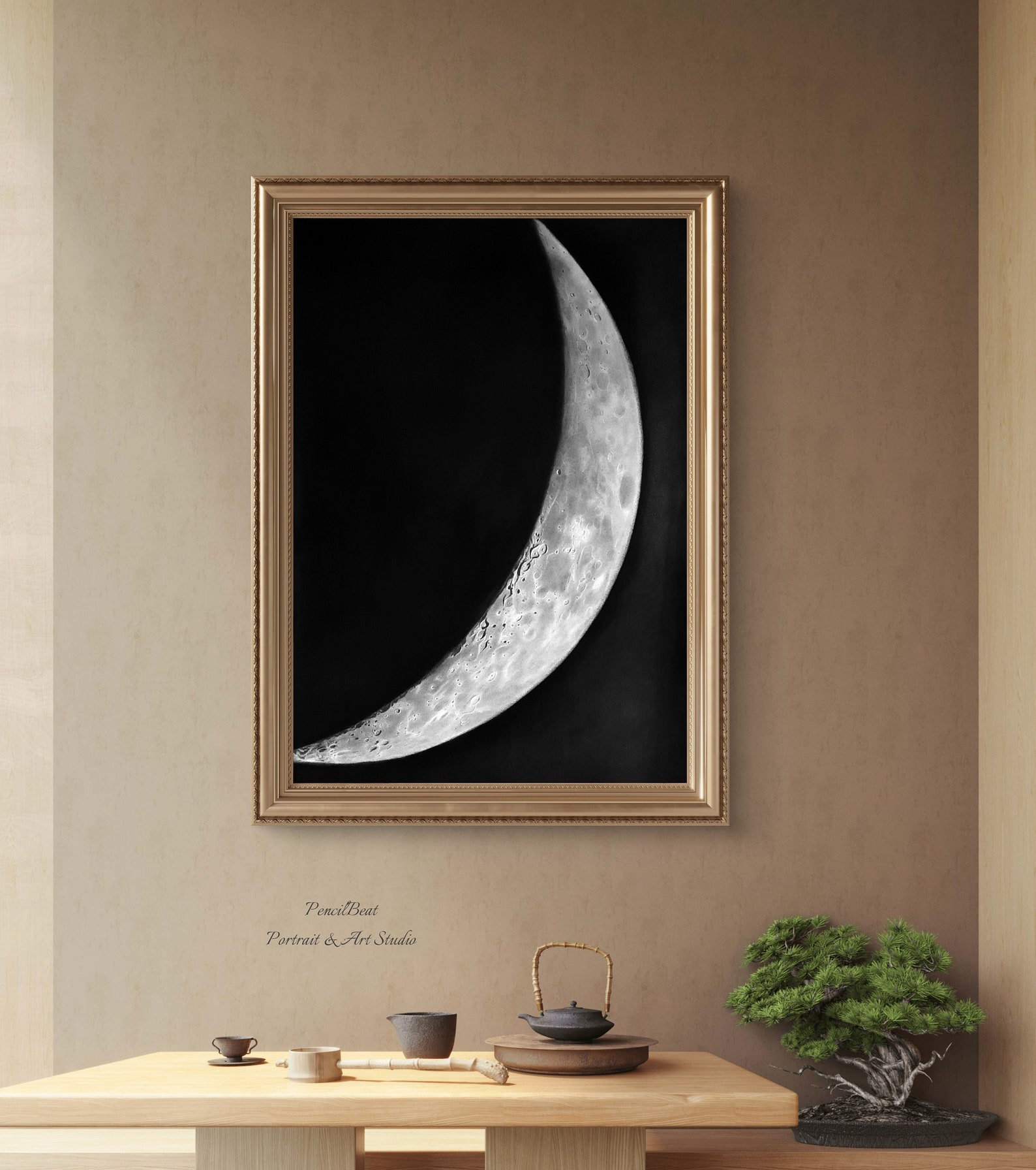 First Quarter Young Moon Moon Drawing Moonscape Artwork Moon Waning ...