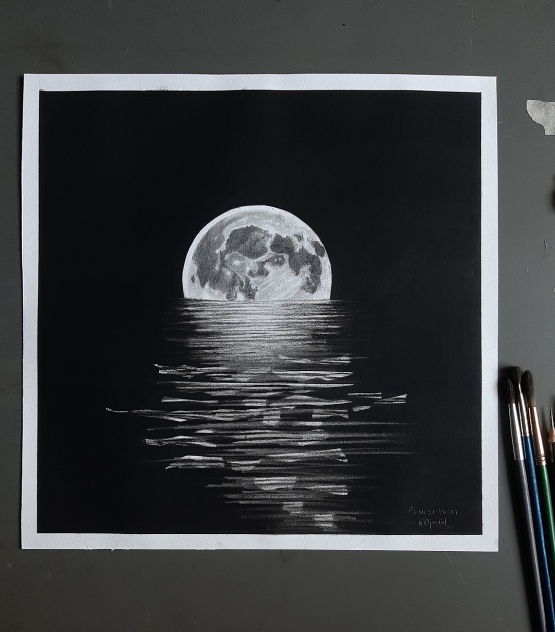 Full Moon Painting Moon Reflection on the Sea Original Art - Etsy