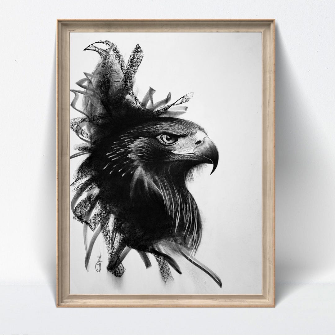 Handmade Charcoal Eagle Painting Realistic Bird of Prey Art Bald Eagle ...
