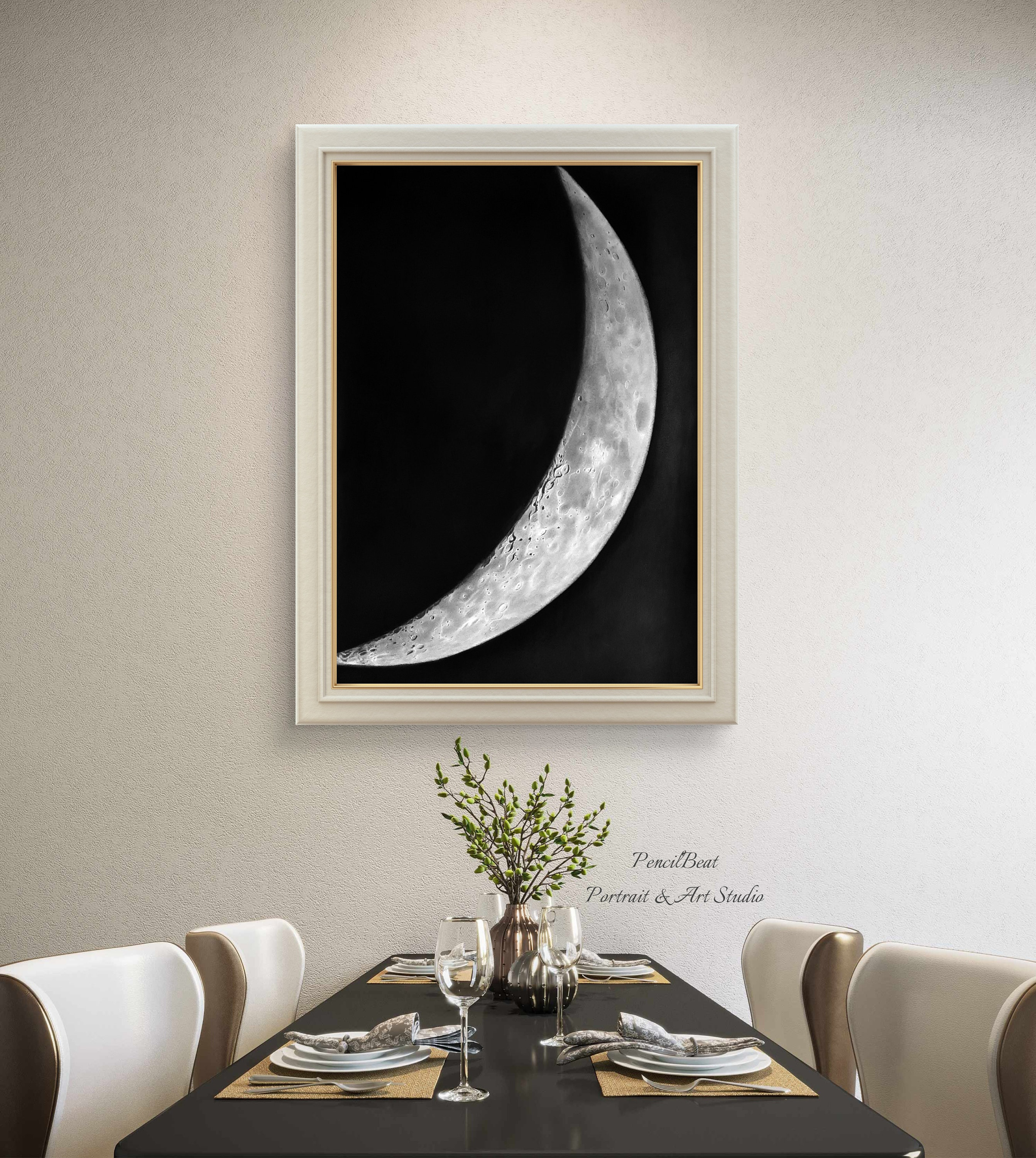 First Quarter Young Moon Moon Drawing Moonscape Artwork Moon Waning ...