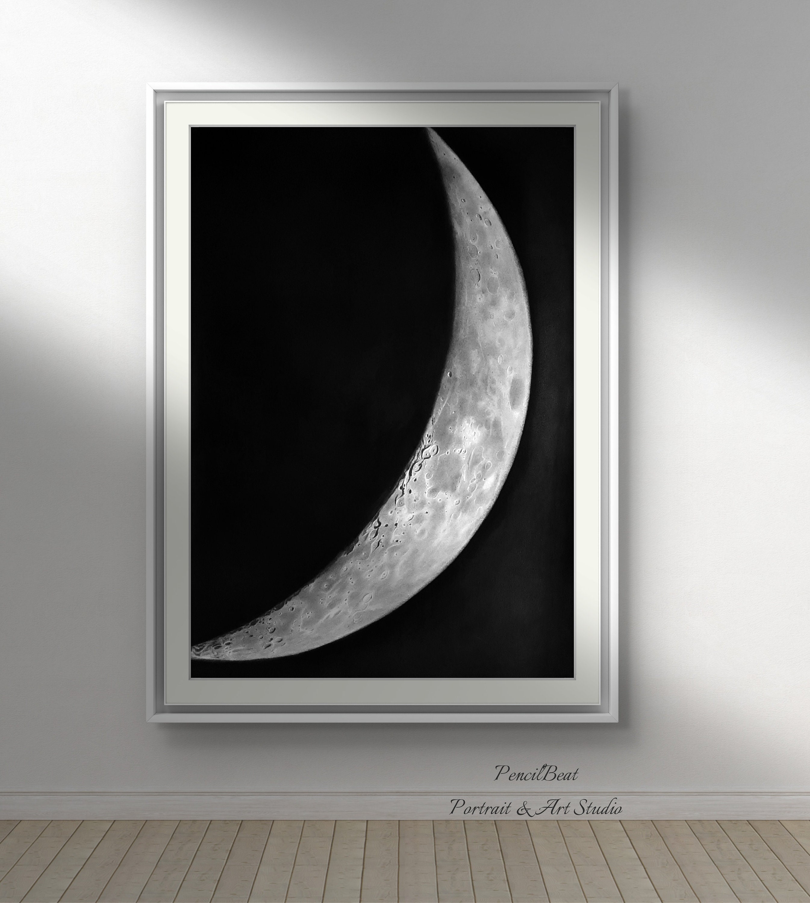 First Quarter Young Moon Moon Drawing Moonscape Artwork Moon Waning ...