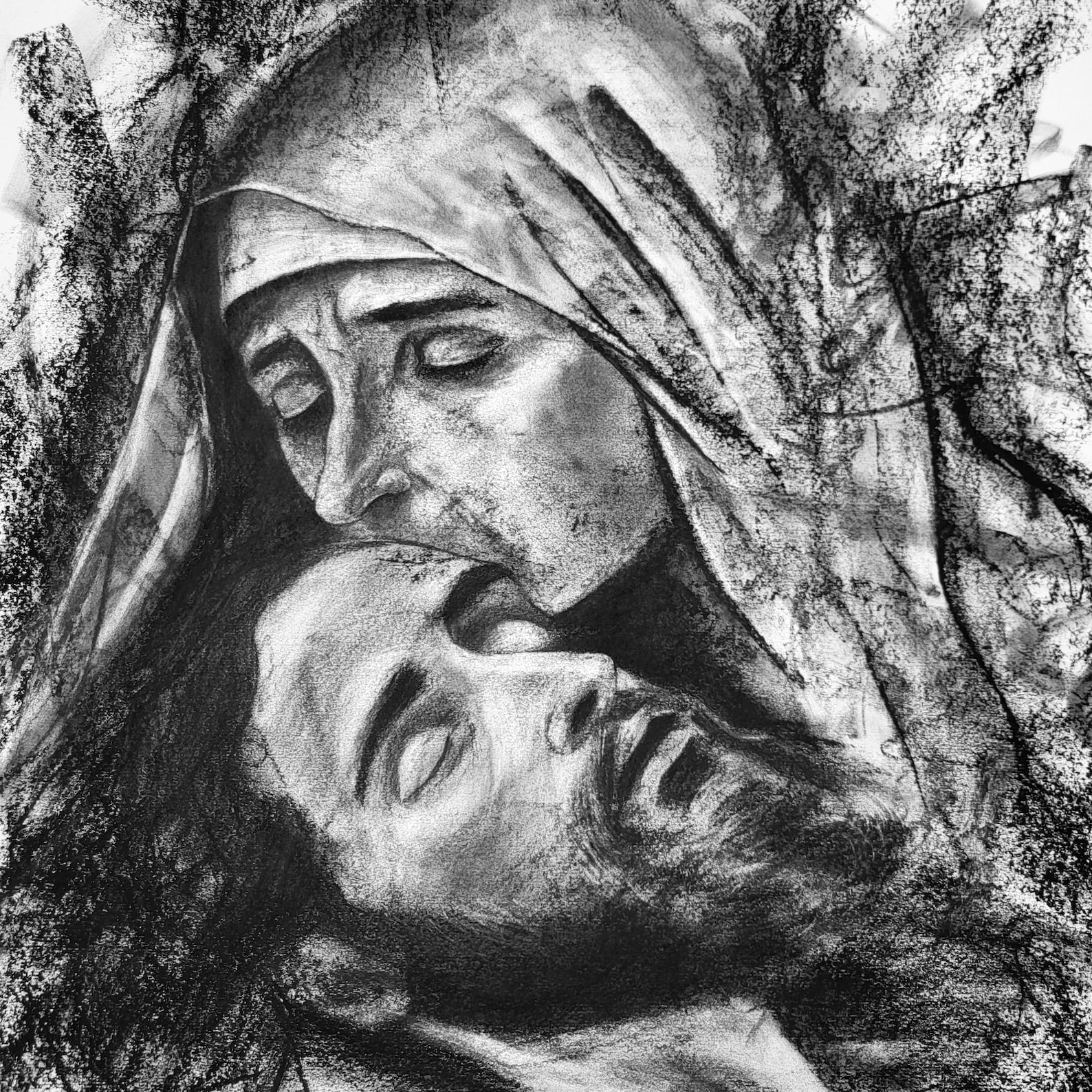 Pieta Charcoal Drawing Original, Mother Mary and Jesus Art, Mothers ...