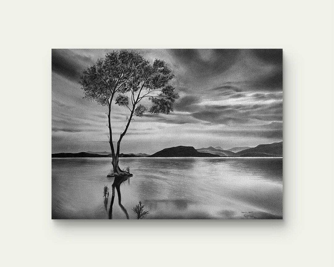 Wanaka Tree | Iconic Lake Tree | Photographic Drawing | Nature Art ...